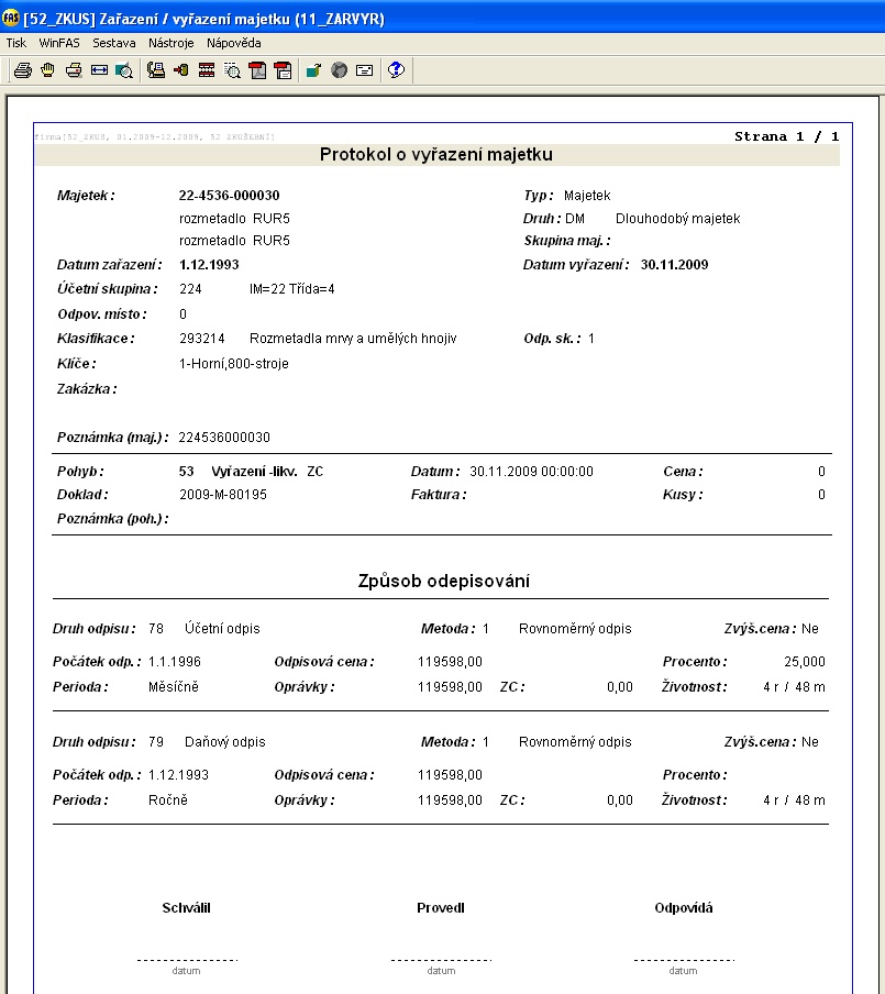 Informační systém WinFAS - Majetek